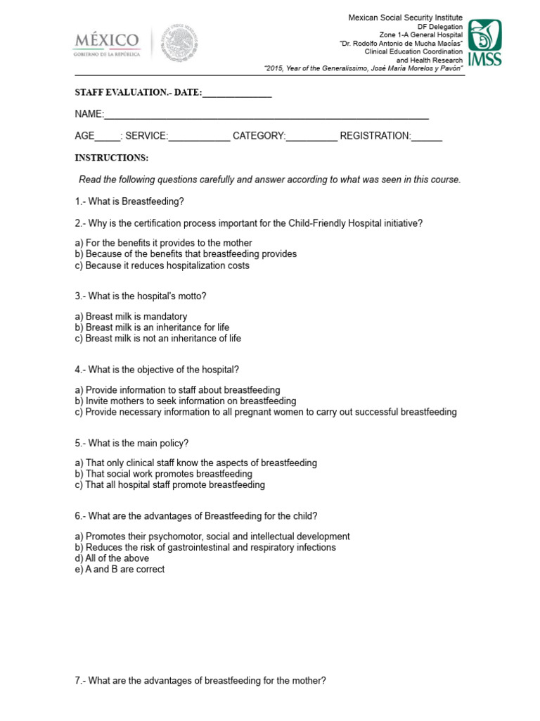 Breastfeeding Questionnaire | PDF | Breastfeeding | Infants