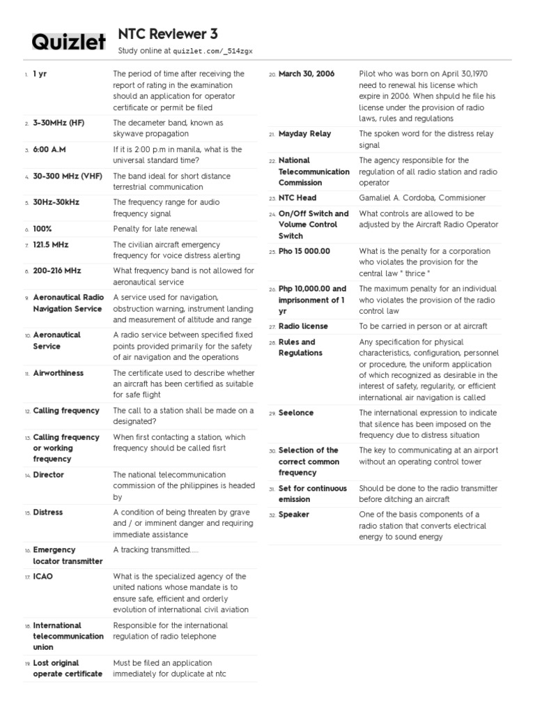 NTC Reviewer 3 | PDF | Radio | Aviation