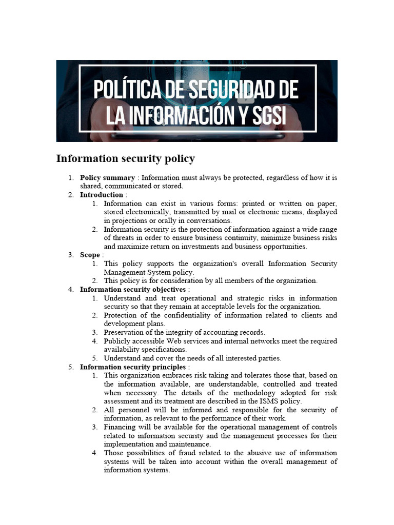 Information Security Policy Example | PDF | Information Security | Computer Security