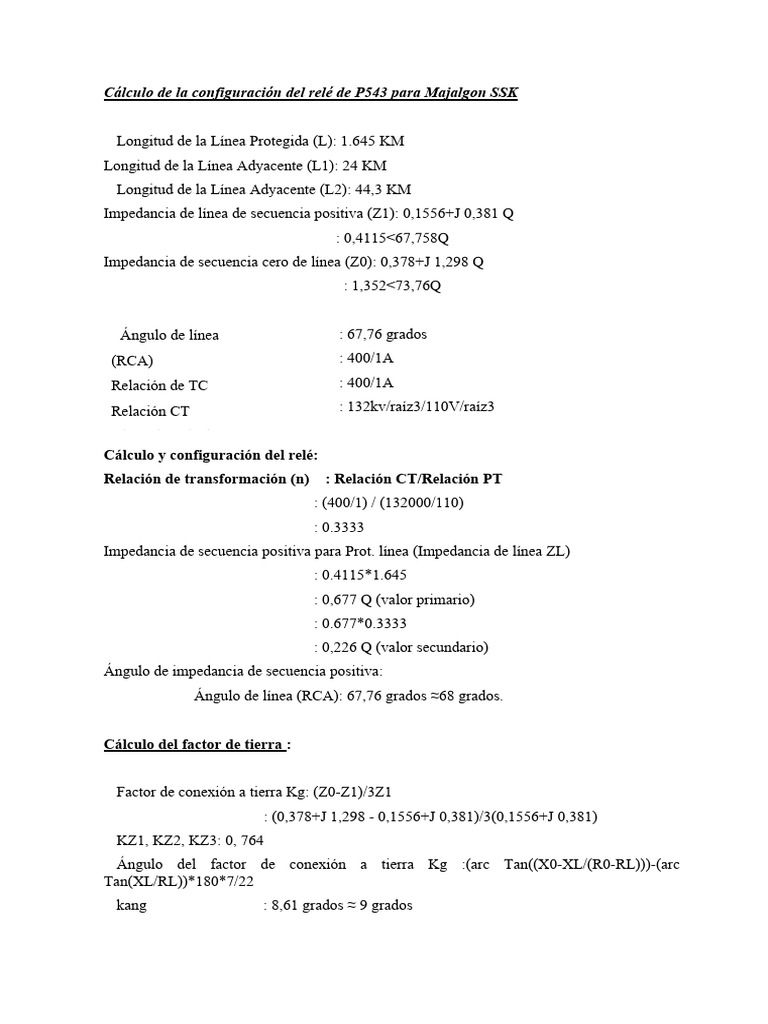 Cálculo de La Configuración Del Relé para MiCOM P543 | Descargar gratis ...
