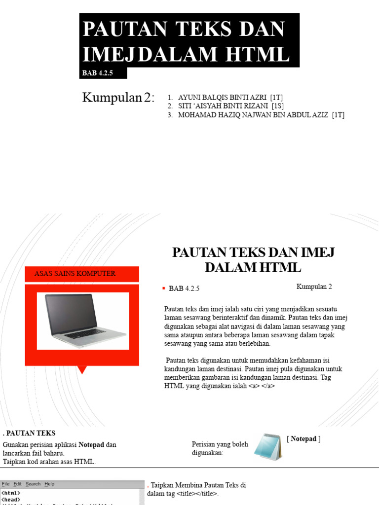 Pautan Teks DAN Imej Dalam HTML: Kumpulan 2 | PDF