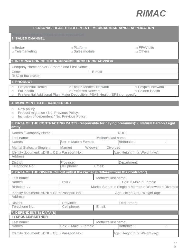 Rimac AMI SALUD Insurance Application Form | PDF | Insurance | Credit Card
