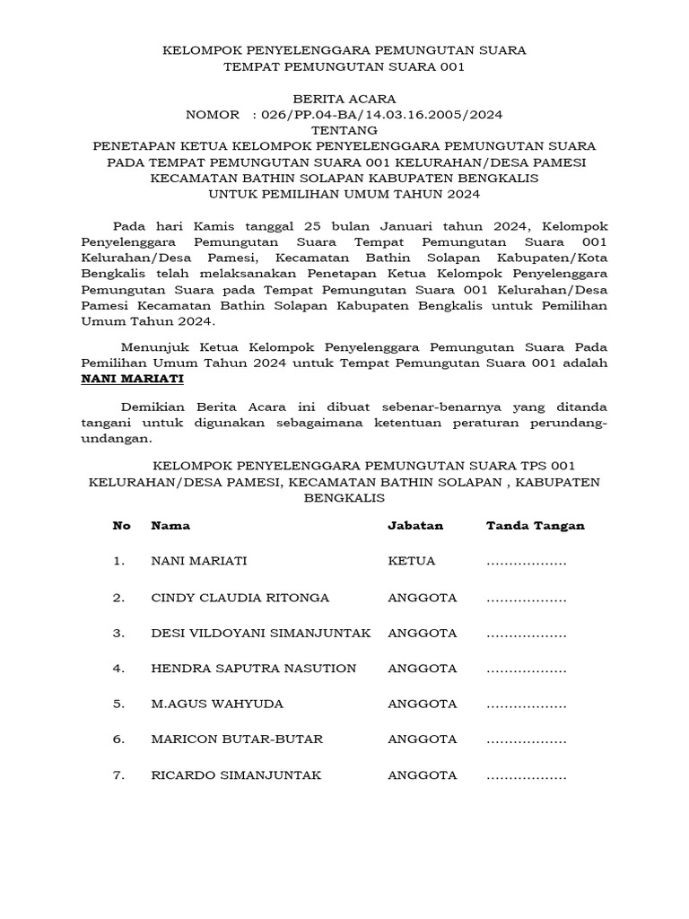 Format Ba Kpps Ketua Kpps | PDF