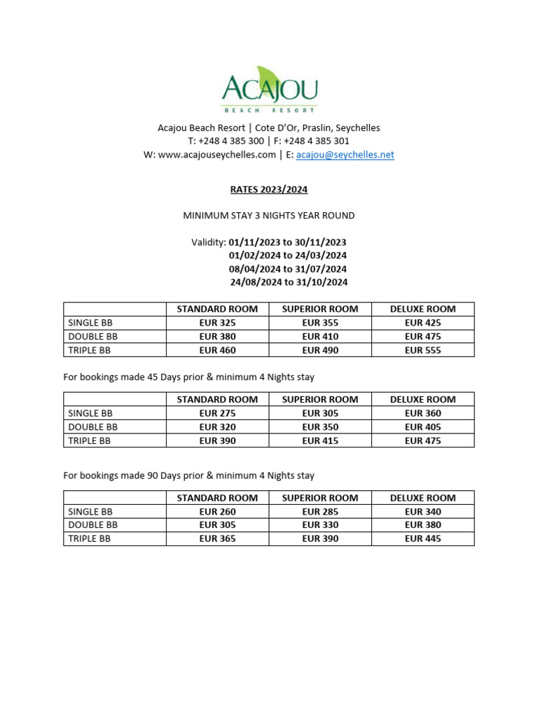 Acajou Beach Resort - Neon Package | PDF | Childhood | Human Life Stages