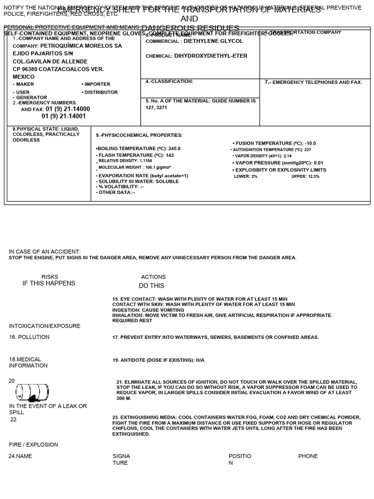 PEMEX - Emergency Sheet For Transportation of Hazardous Materials and ...