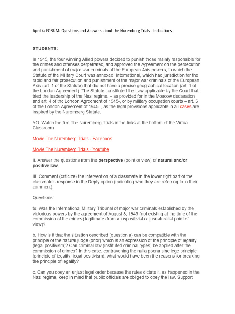 Questions and Answers About The Nuremberg Trials | PDF | Crimes | Crime ...