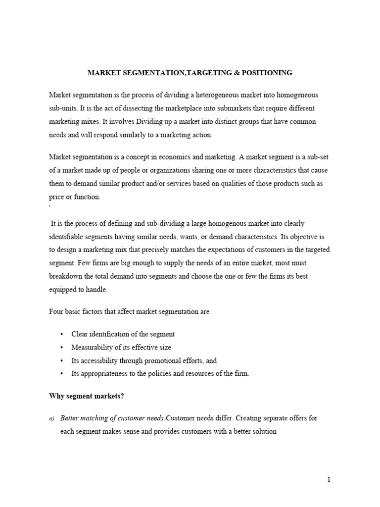 Segmentation Targeting Positioning Pdf Marketing Market Segmentation