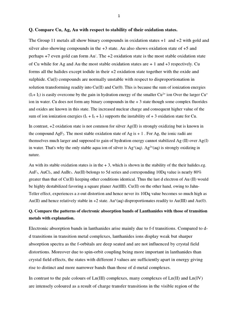D And F Block Elements Pdf Coordination Complex Silver