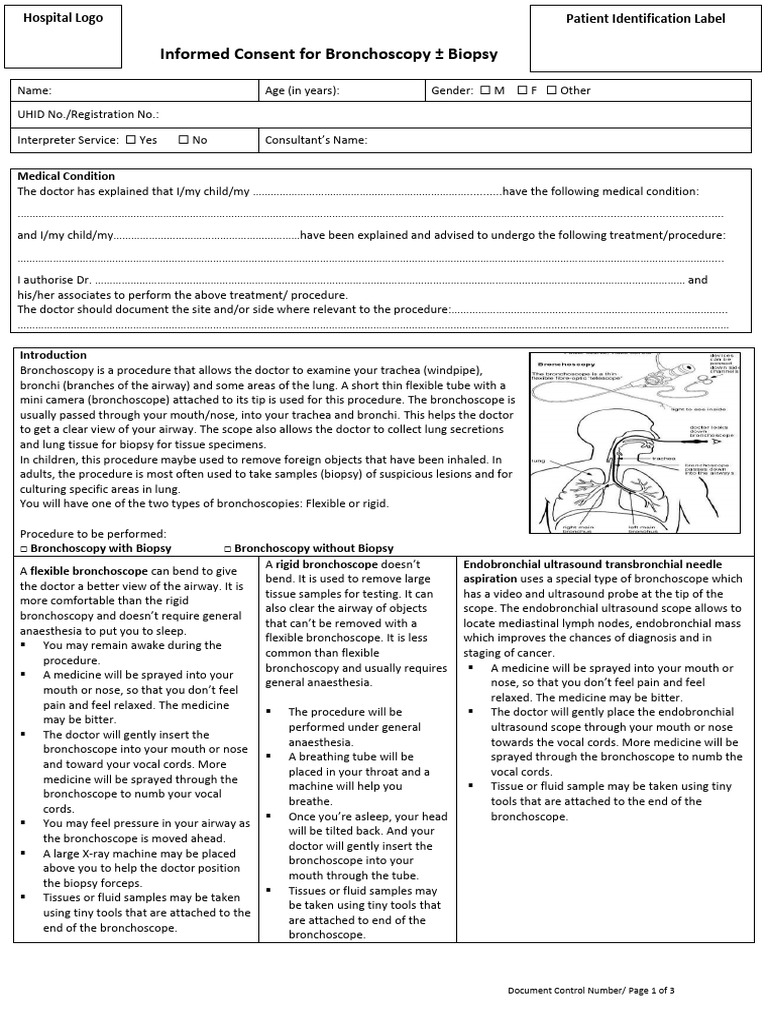 Bronchoscopy With or Without Biopsy | PDF | Biopsy | Diseases And Disorders