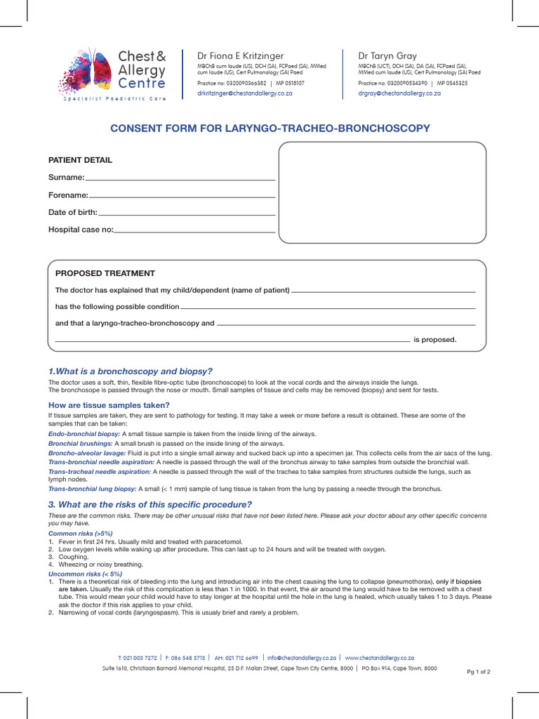 Bronchoscope Consent Form Updated | PDF | Respiratory Tract | Biopsy