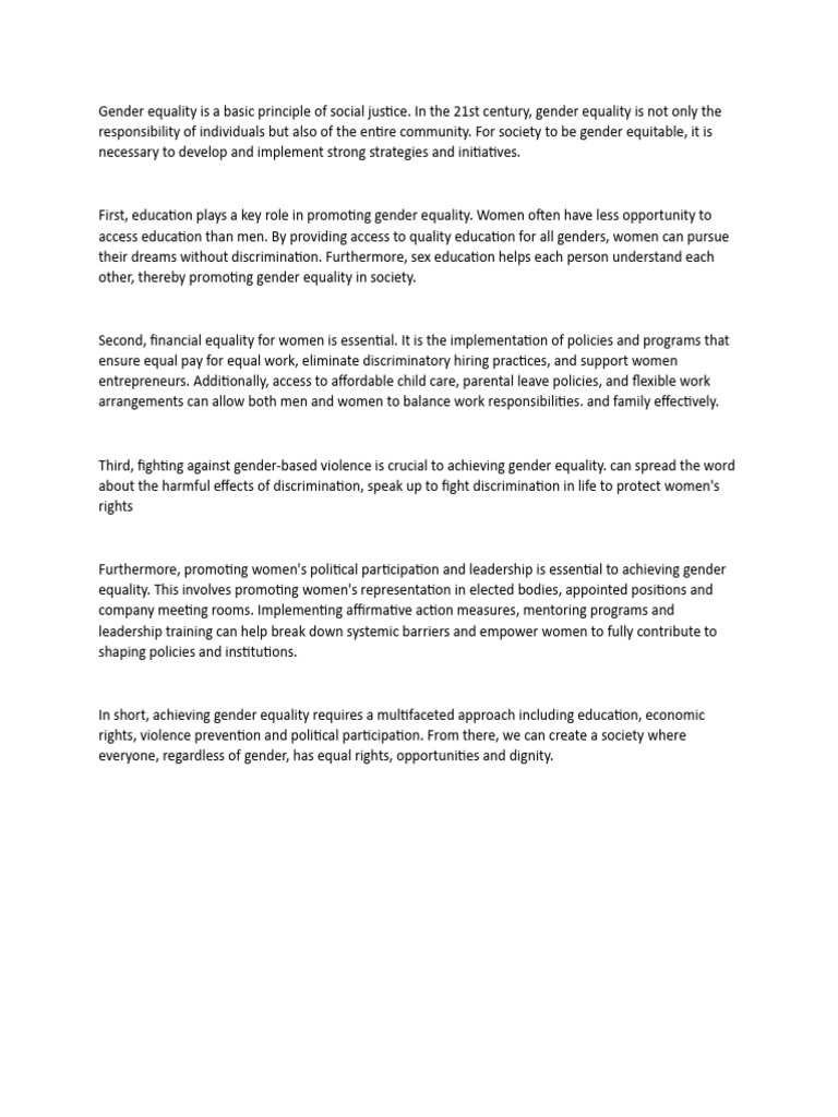 Gender Equality Is A Basic Principle of Social Justice | PDF