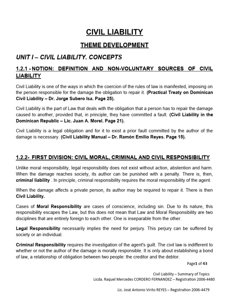 Civil Liability - Breakdown of Topics | Download Free PDF | Legal ...