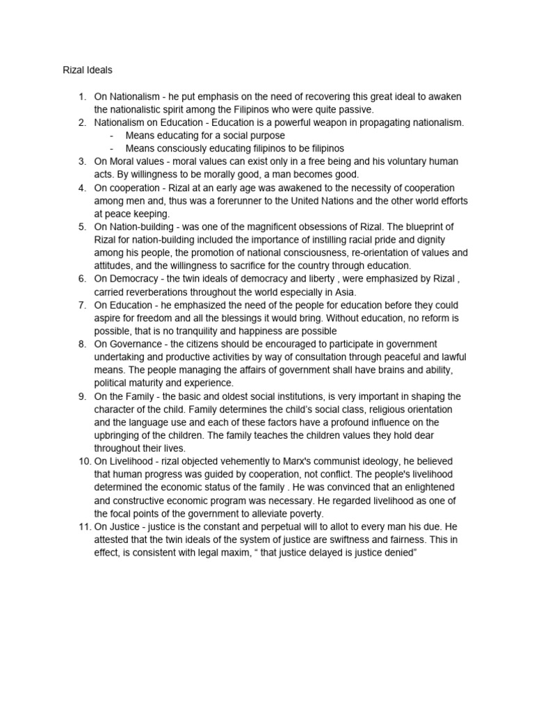 Rizal Ideals | PDF | Nationalism | Social Justice
