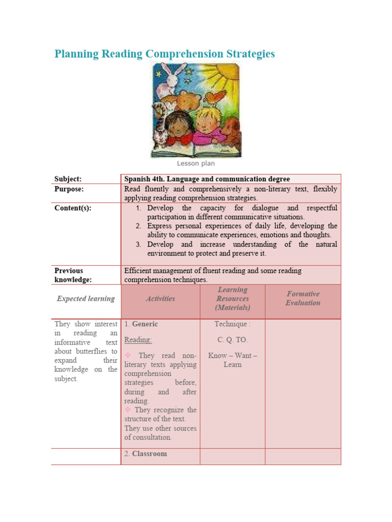 Planning Reading Comprehension Strategies | PDF | Reading Comprehension | Lesson Plan