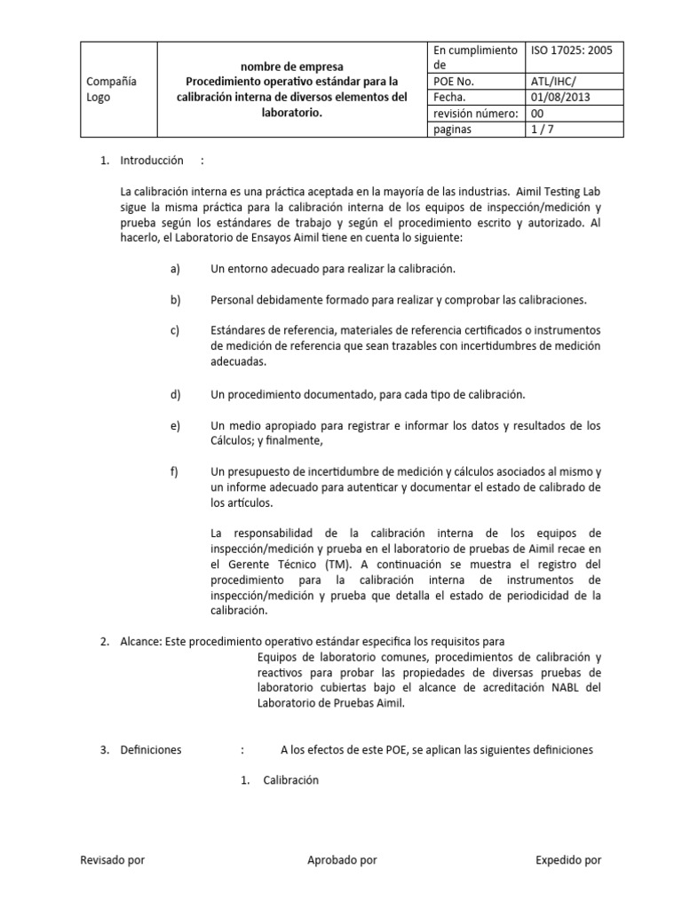 POE para Calibración Interna | PDF | Calibración | Laboratorios