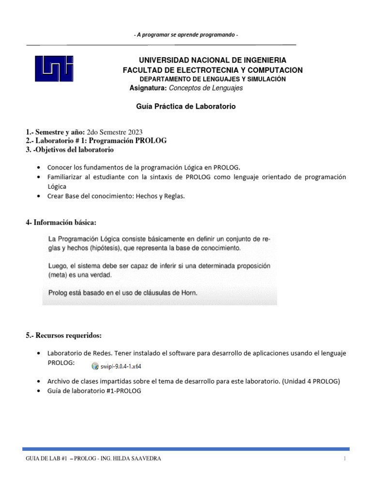Guia de Laboratorio 1 - PROLOG | PDF | Lenguaje de programación | Laboratorios