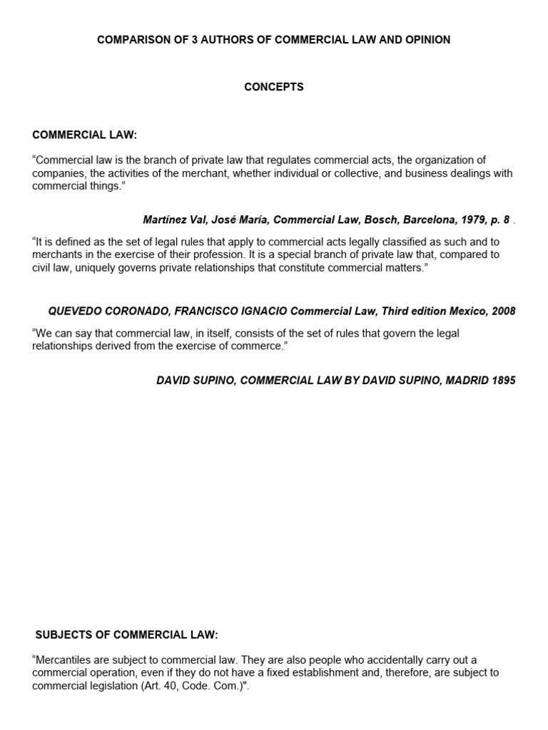Commercial Law: Author Comparisons | PDF | Trade | Commerce