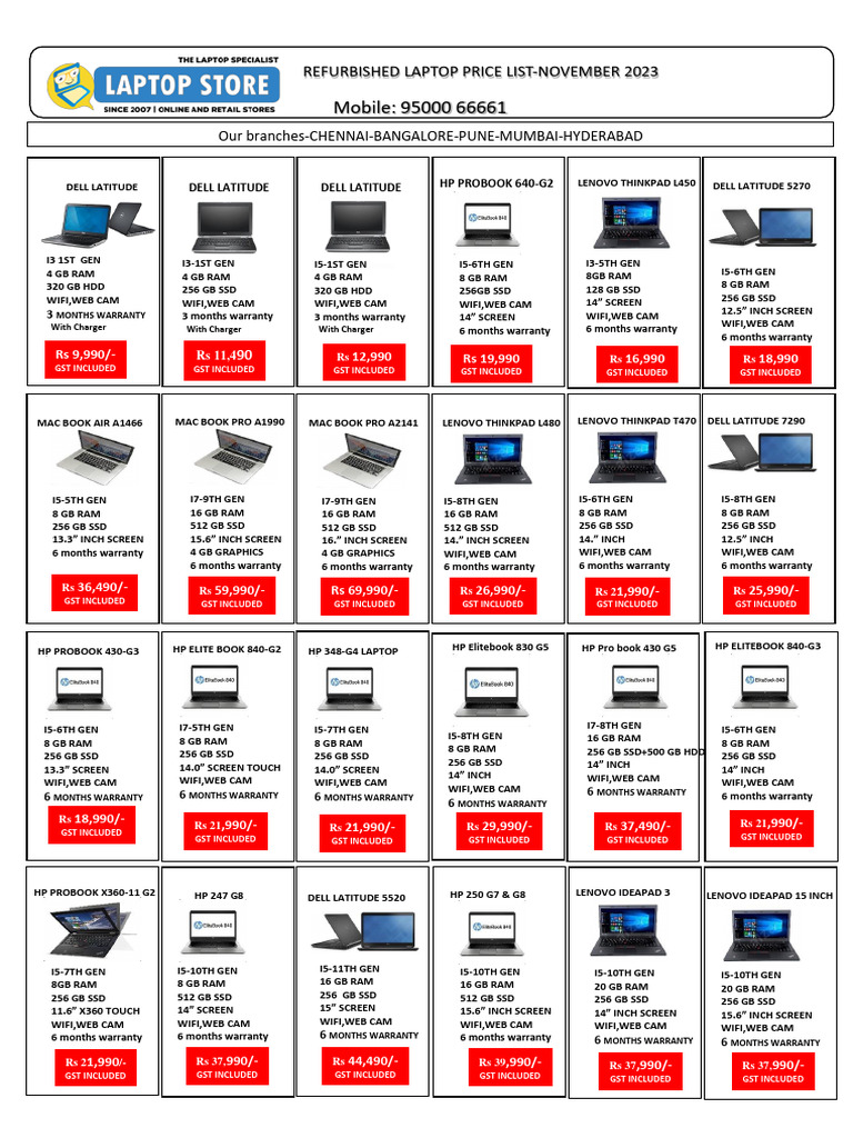 Refurbished Laptop Price List - November-3rd | PDF | X86 Architecture | Mobile Computers