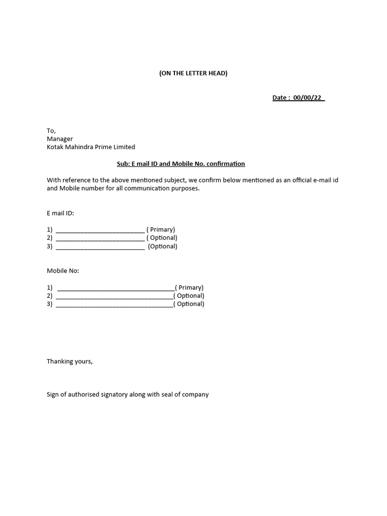 Dealer Confirmation Letter Format | PDF
