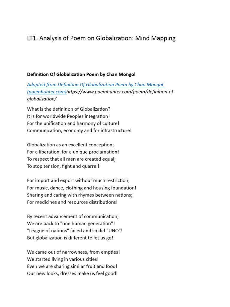 LT1-Analysis of Poem On Globalization-Mind Mapping-1 | PDF ...