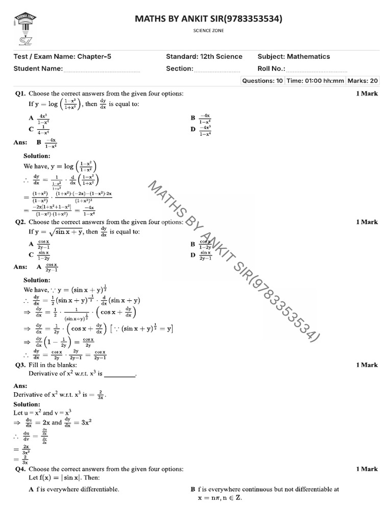 CHAPTER-5 Class 12 Pyqs | PDF