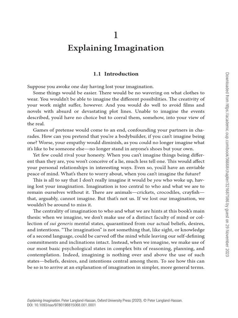 Explaining Imagination | PDF | Mind | Intention