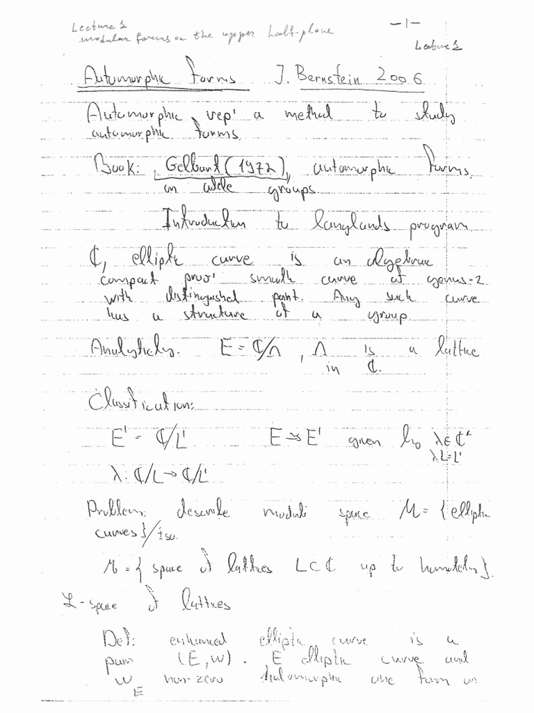 Lectures On Automorphic Forms (Handwritten Notes) (PDFDrive) | PDF