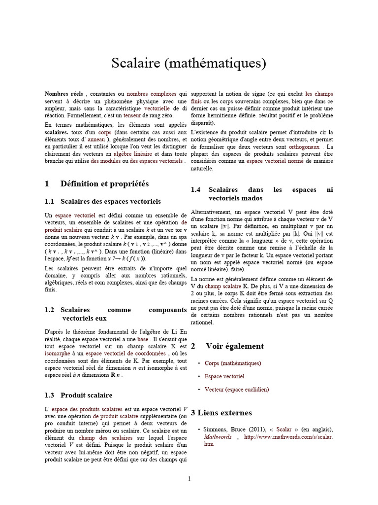 Définition et propriétés des scalaires | PDF | Scalaire (mathématiques ...