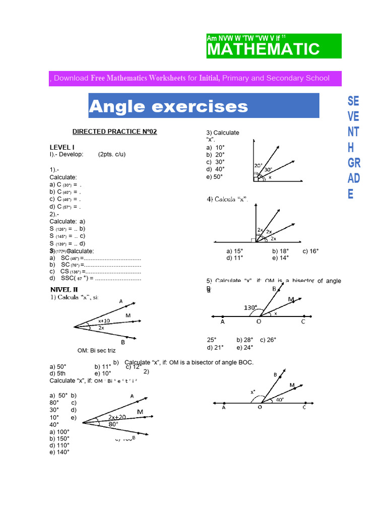 Angles Exercises For First Year of Secondary | PDF | Angle | Triangle