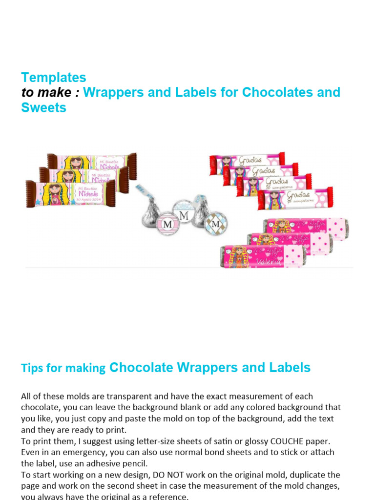 18 TEMPLATES Label and Wrappers Chocolate and Sweets | PDF | Chocolate ...