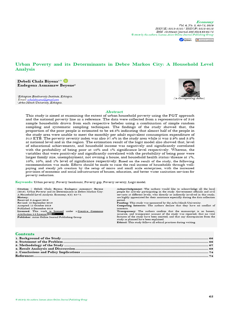Urban Poverty and Its Determinants in Debre Markos | PDF | Poverty ...