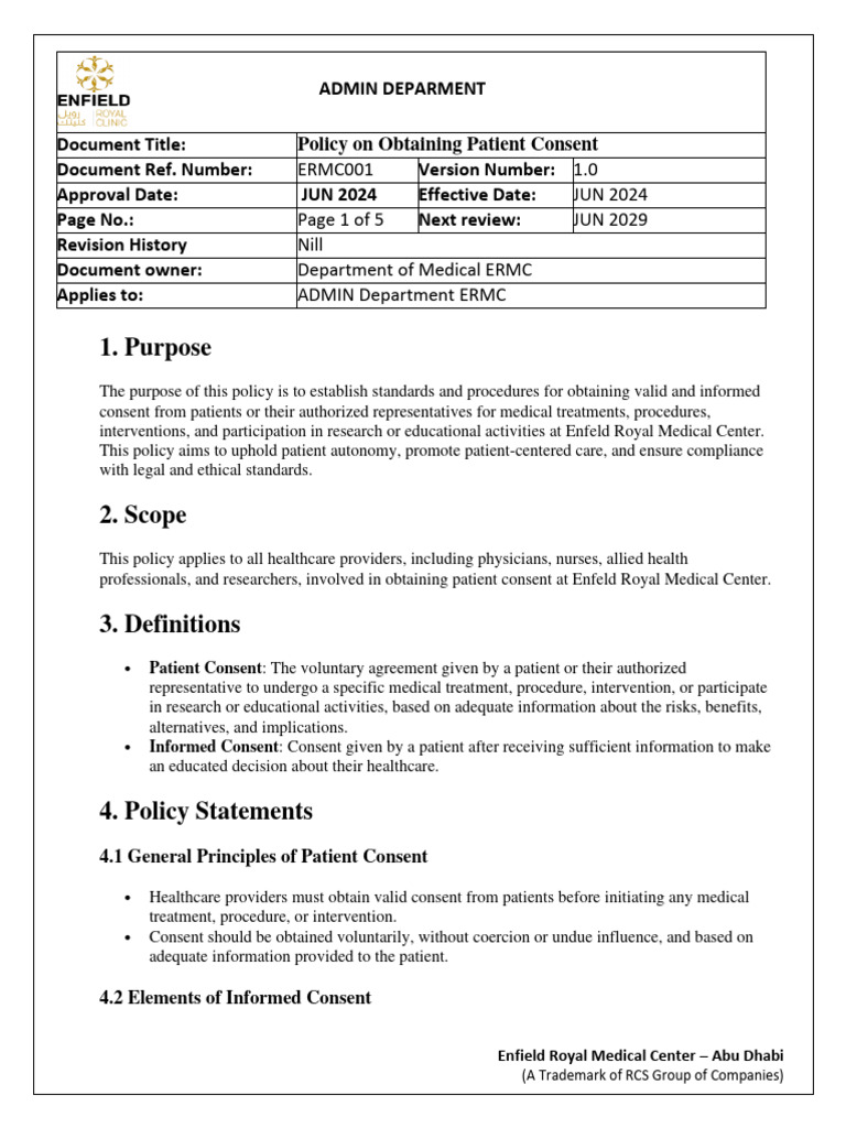 Consent Policy | PDF | Informed Consent | Patient