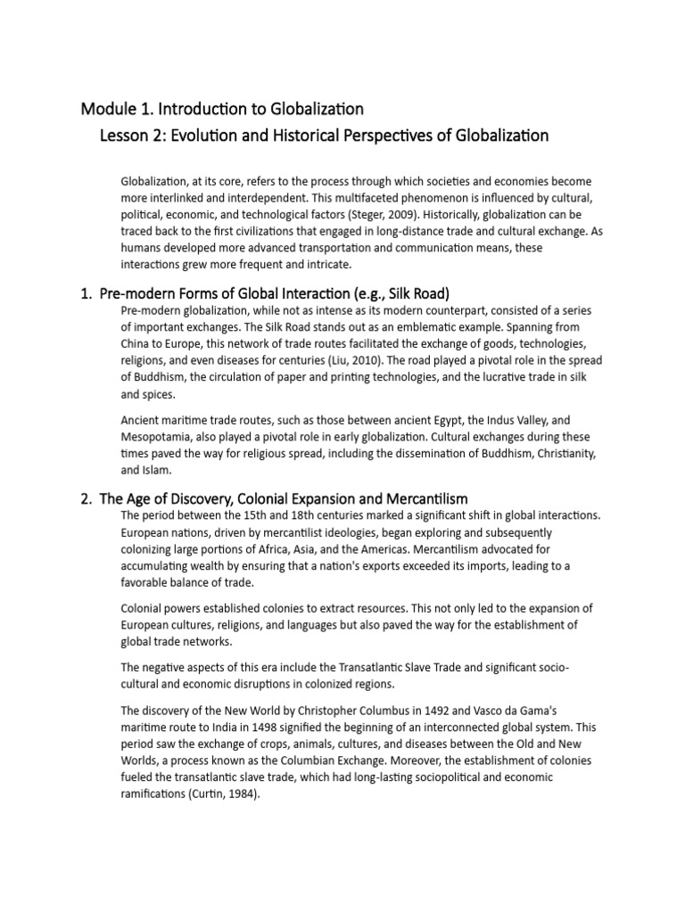 Module 1-Lesson 2 - Historical Development of Globalization | PDF | Globalization | Trade