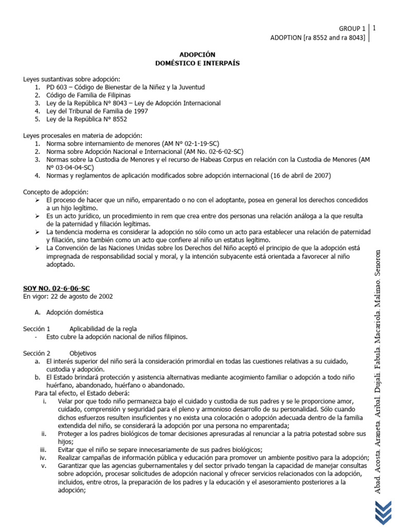 Adopción Nacional e Internacional: ADOPCIÓN (Ra 8552 y Ra 8043) | PDF ...