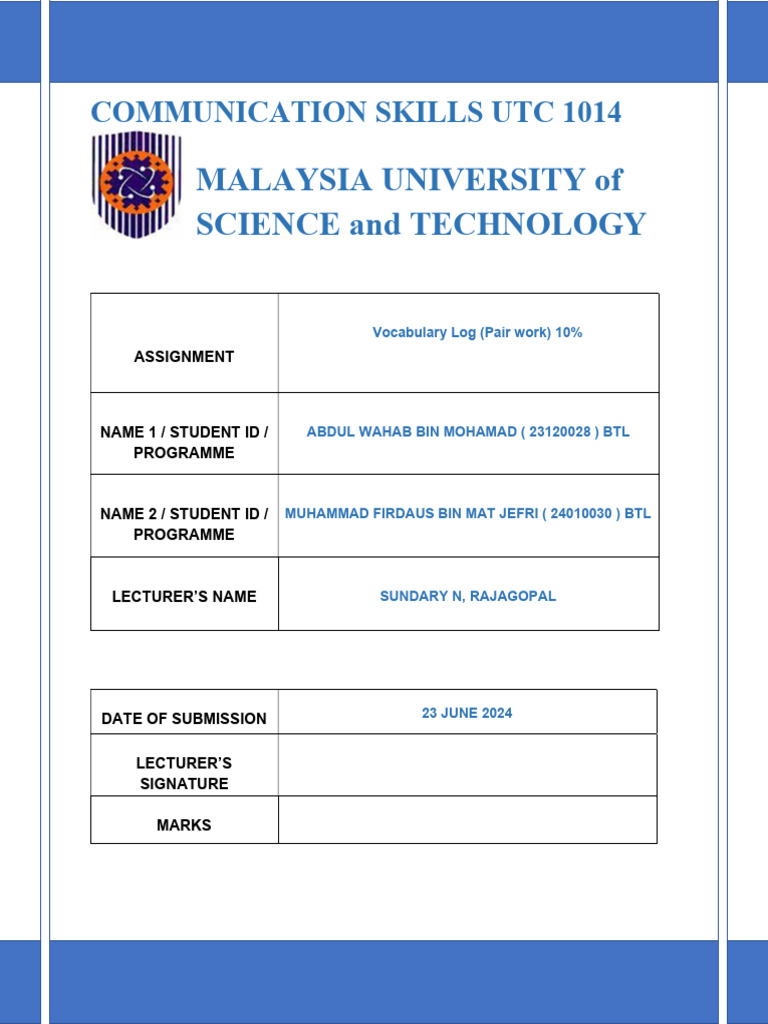 Vocabulary Log | PDF | Communication | Nonverbal Communication