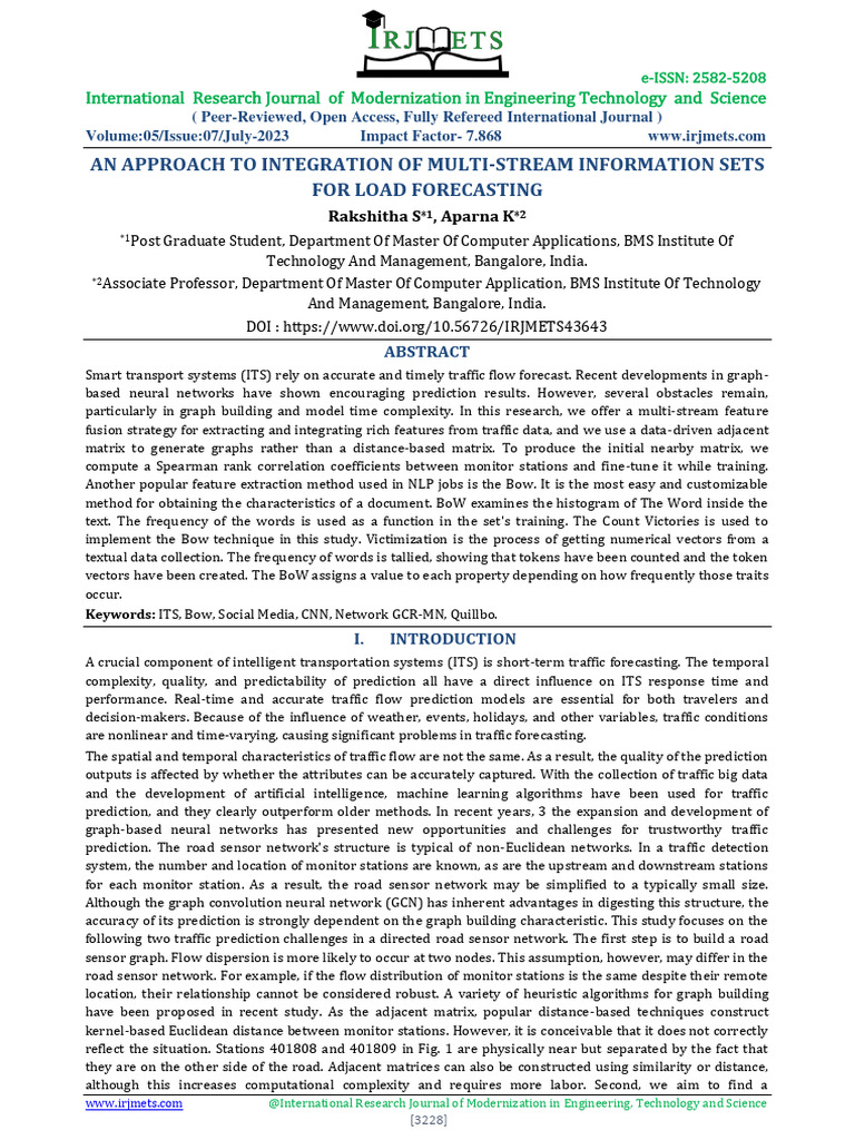 A Multi Stream Feature Fusion Approach For Traffic Prediction Pdf Wireless Sensor Network 