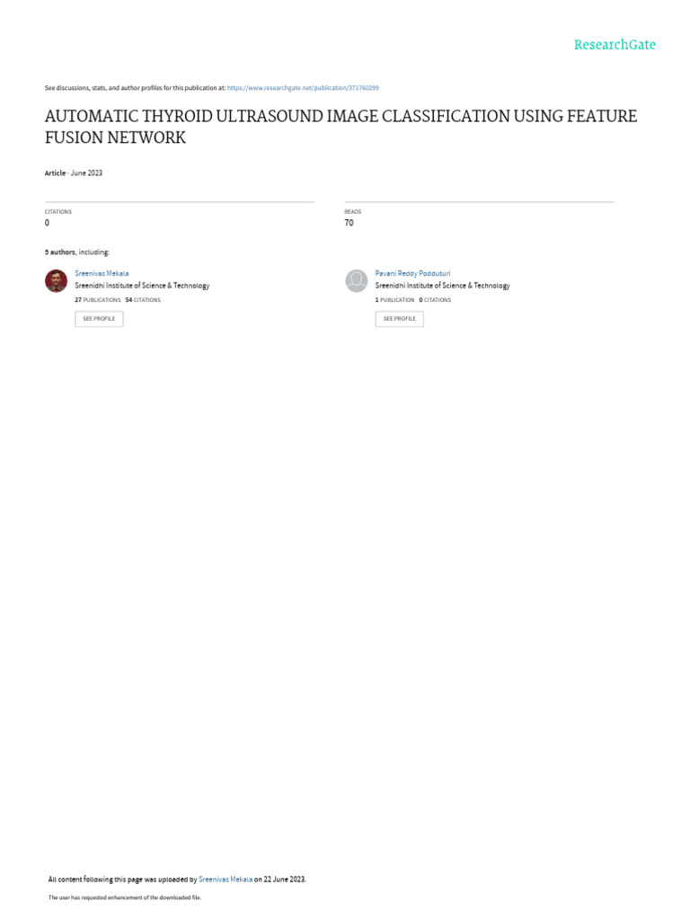 Automatic Thyroid Ultrasound Image Classification Using Feature Fusion Network | PDF | Medical ...