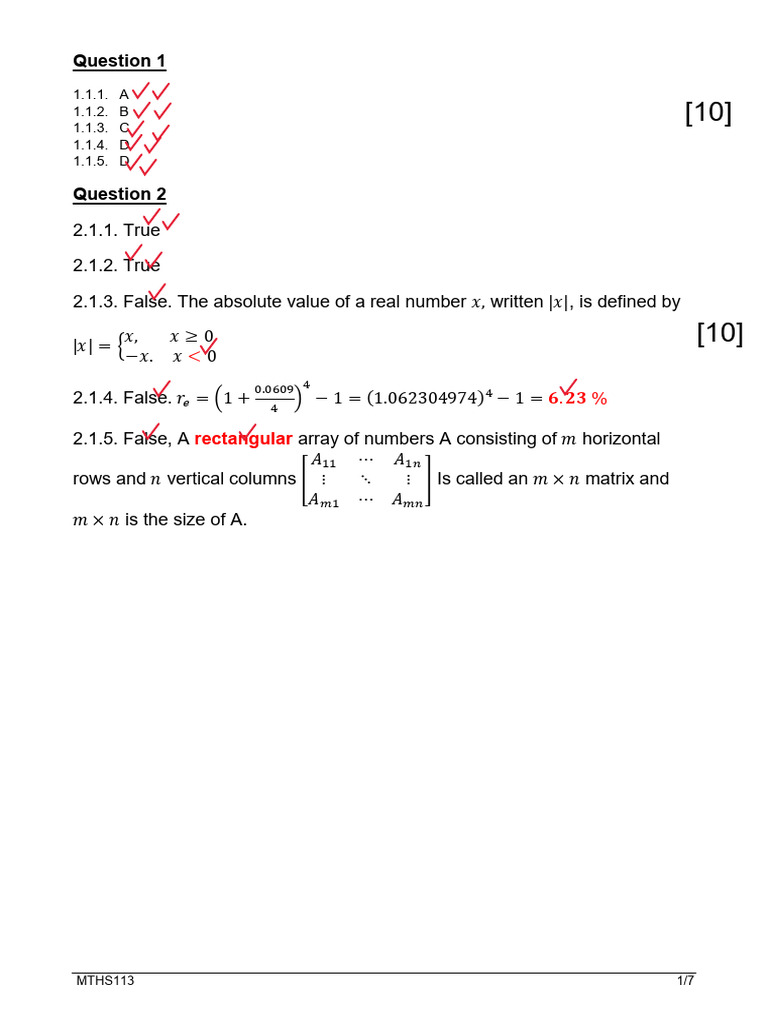 MTHS113 Mathematics Exam Solutions | PDF | Exponentiation ...