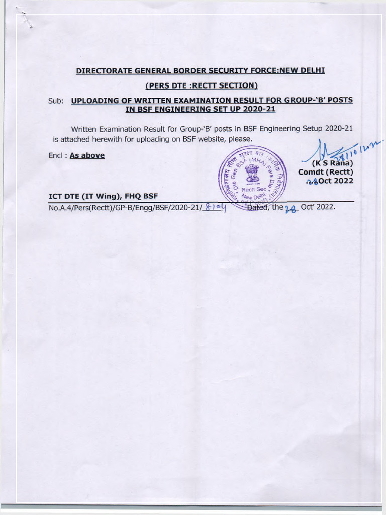 BSF-SI-CIVIL Revised-Result | PDF | Identity Document | Government Of India