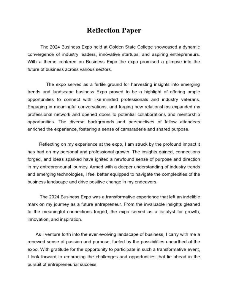 Reflection Paper ISANG BUSINESS EXPO | PDF