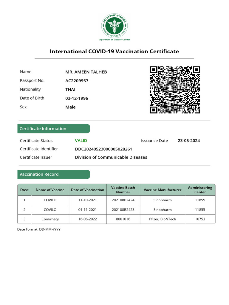 COVID-19 Vaccine Certificate Details | PDF