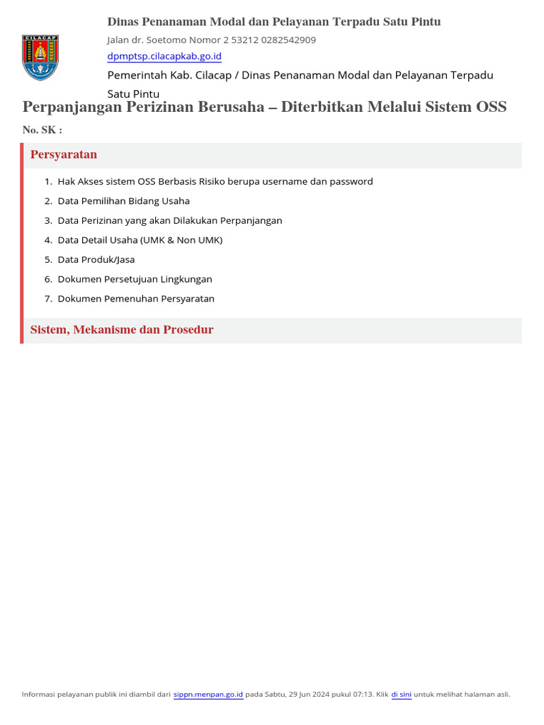 Unduh Standar Pelayanan - Perpanjangan Perizinan Berusaha - Diterbitkan Melalui Sistem OSS | PDF