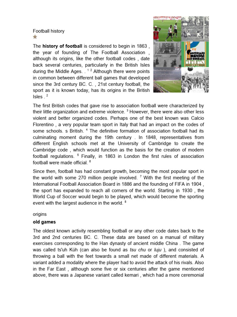 History of Football: Origins & Evolution | PDF | Association Football ...