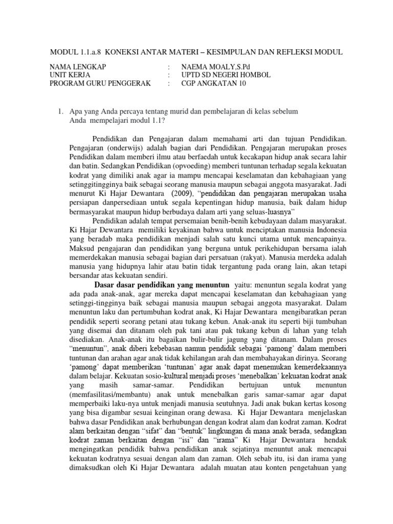 Modul 1.1.a.8 Koneksi Antar Materi - Kesimpulan Dan Refleksi Modul ...