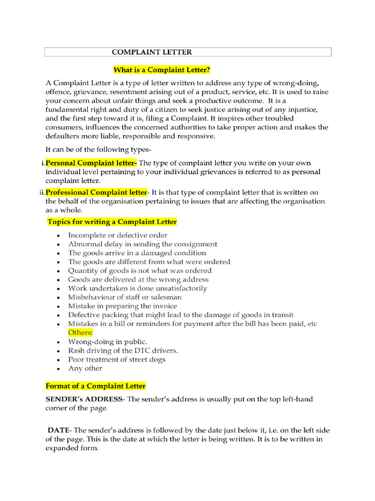 Complaint Letter | PDF
