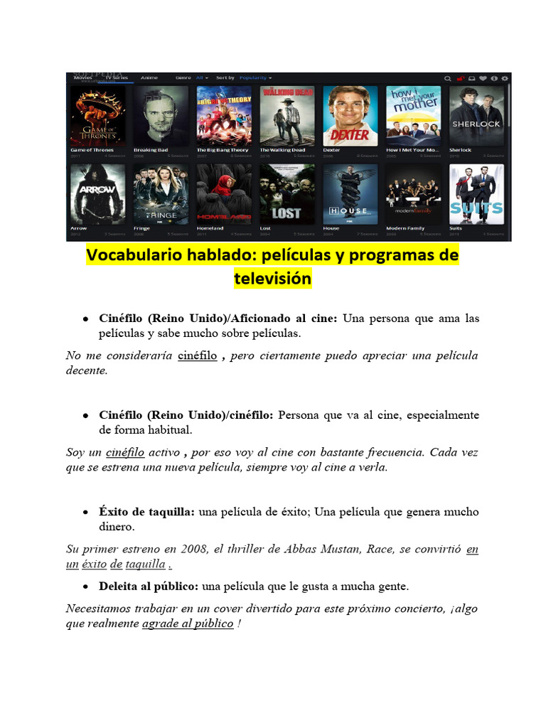 Vocabulario de Películas B2 | PDF | Clásicos