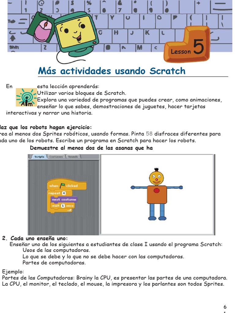 Más Actividades Usando Scratch: Lección | PDF | Scratch (lenguaje de programación) | Informática