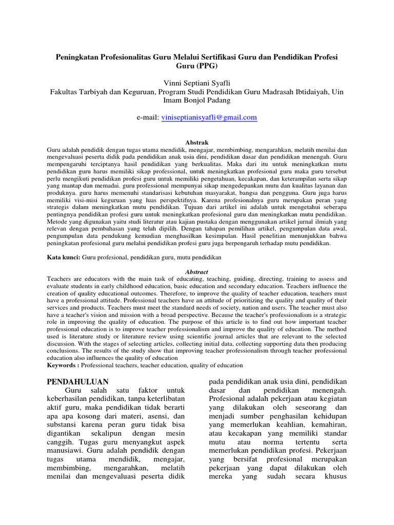 UAS Artikel Profesi Keguruan Vinni Septiani Syafli 0051 | PDF | Karier & Perkembangan ...