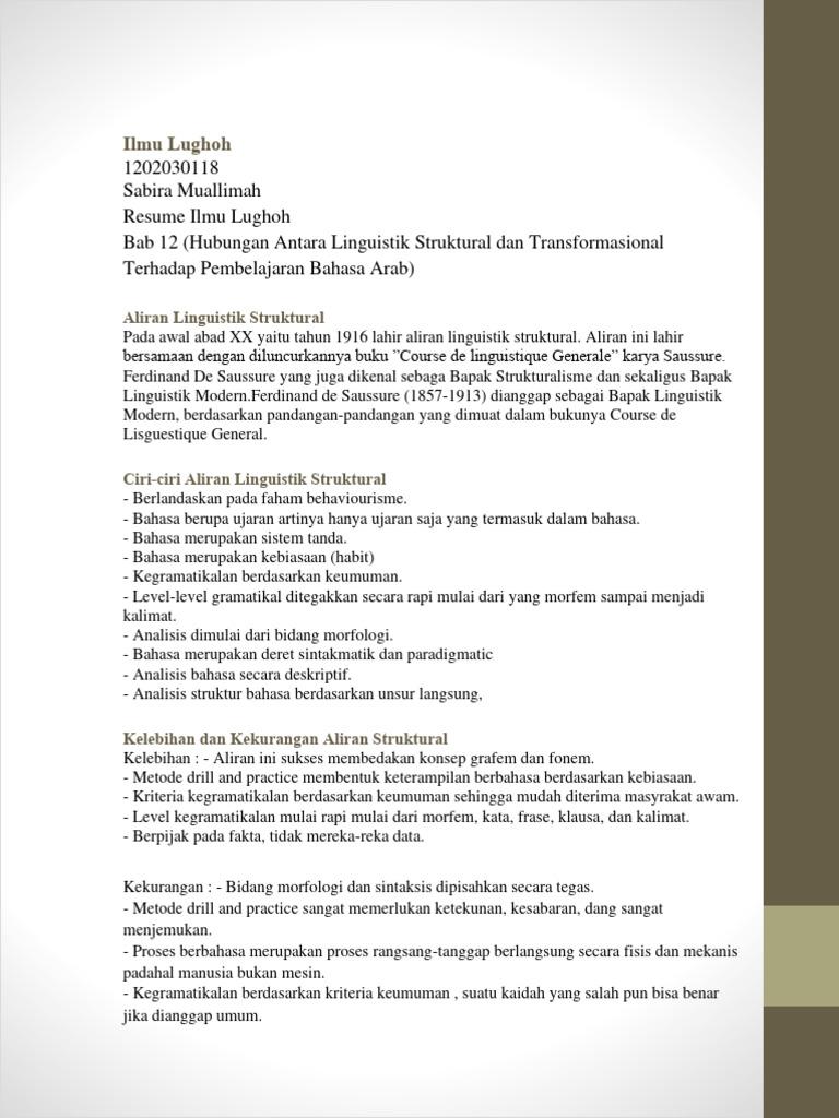 Hubungan Antara Aliran Linguistik Struktural Dan Transformasional | PDF Hubungan Antara Aliran Linguistik Struktural Dan Transformasional | PDF