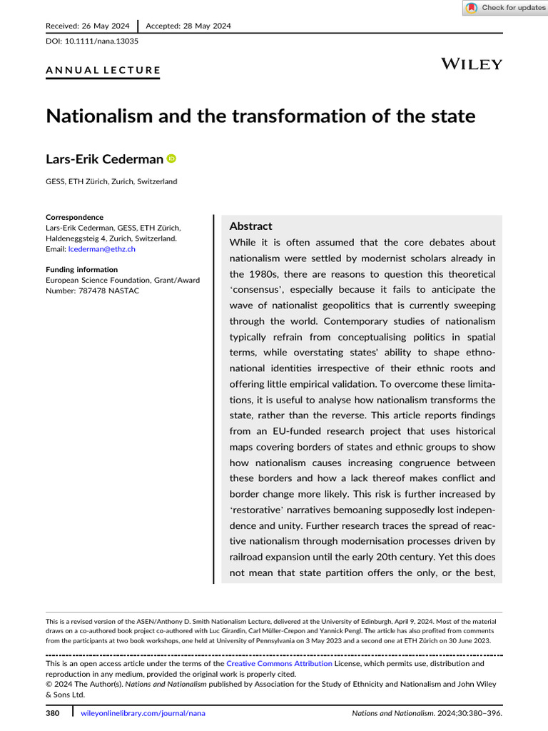 Nations and Nationalism - 2024 - Cederman - Nationalism and The ...